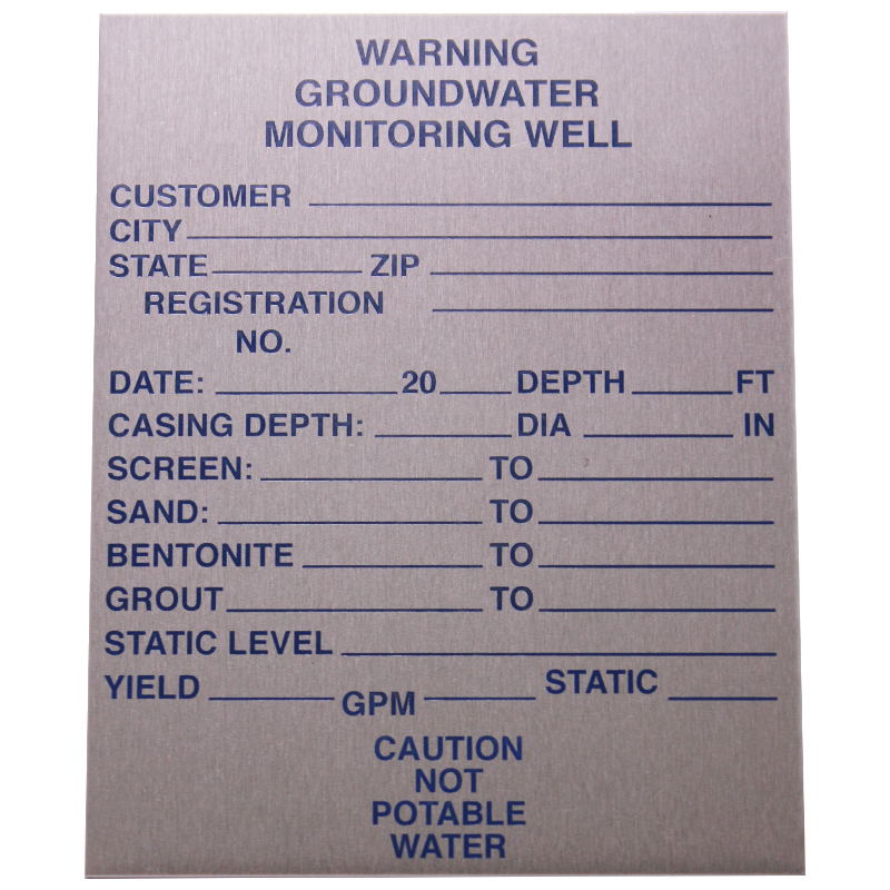 Metal Monitoring Well Nameplates with Adhesive | Enviro-Equipment Inc